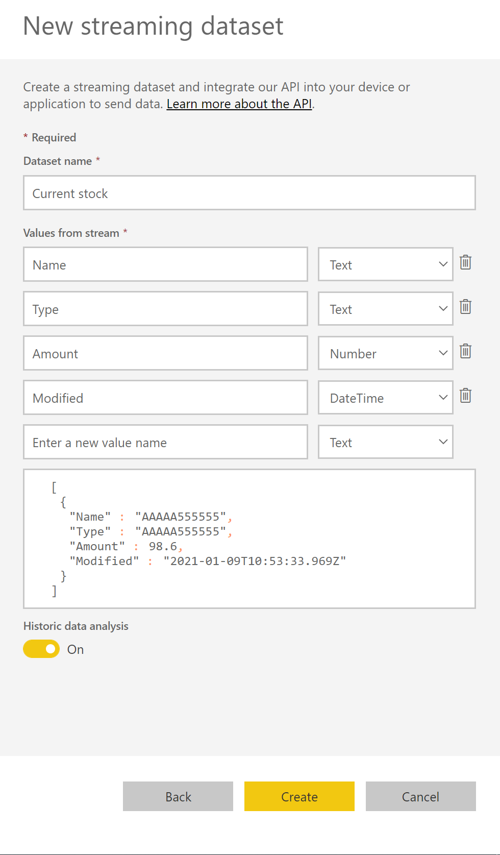 Streaming datasets in Power BI – Ville Gullstrands blogg